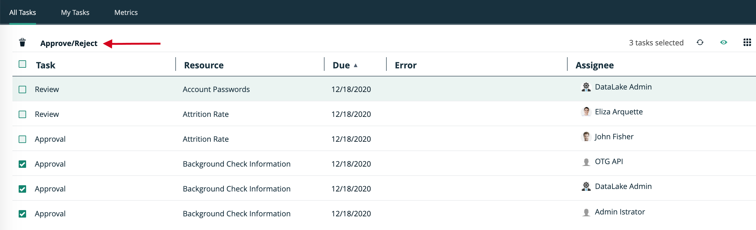 Completing a task from My Tasks page