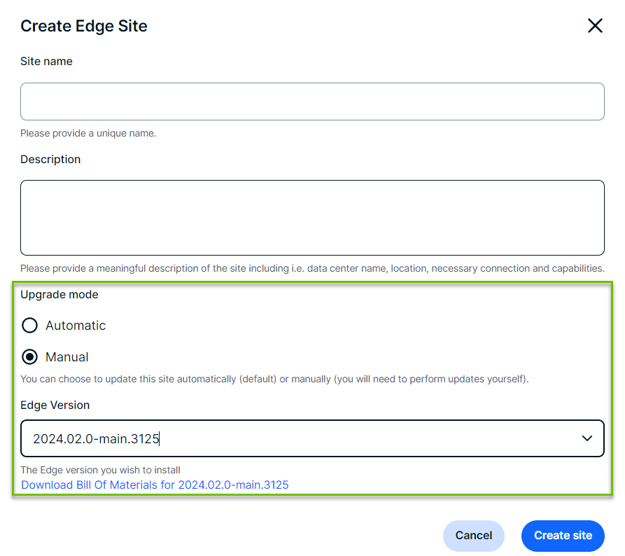 Enable Manual upgrade for Edge sites